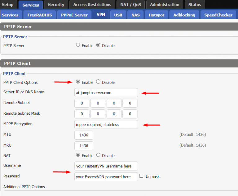How to Setup PPTP VPN on DD-WRT Router - FastestVPN Support